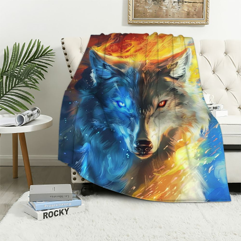 Nawypu Wolf Gifts, Wolf Blanket for Adults & Kids, Cool Ice and Fire ...
