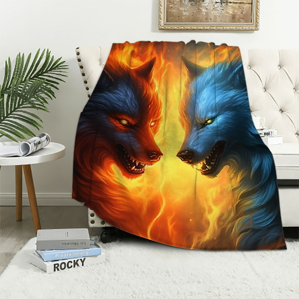 Nawypu Wolf Gifts Blanket, Fire and Ice Wolf Blanket, Cool Wolf Gifts ...