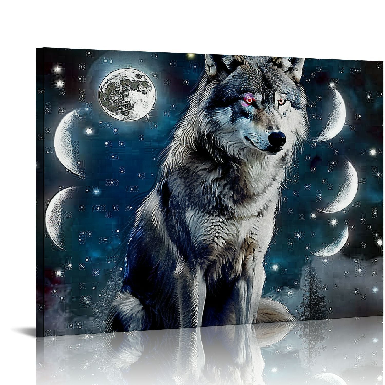 Nawypu Wolf with Starry Sky Canvas Wall Art Black and White Wildlife ...