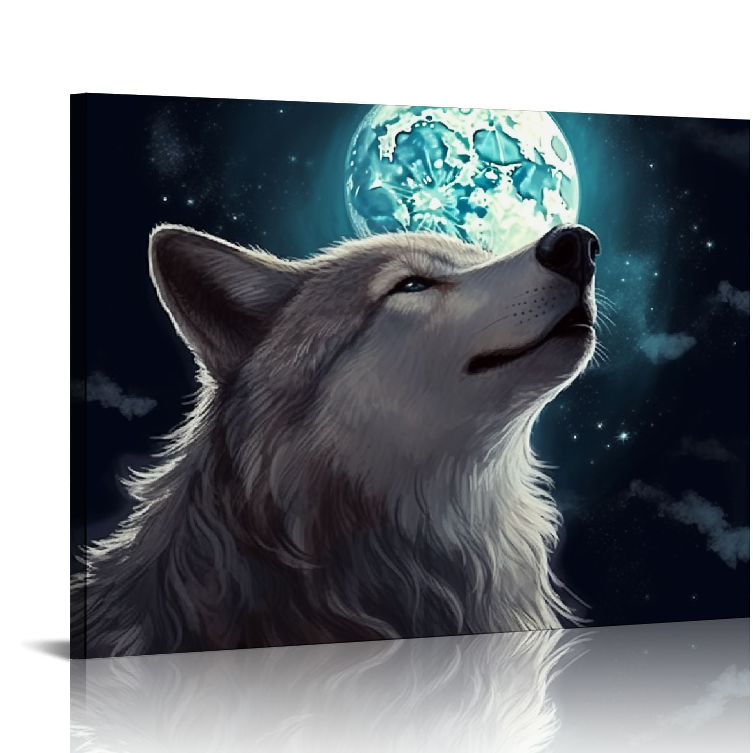 Nawypu Wolf with Starry Sky Canvas Wall Art Black and White Wildlife ...