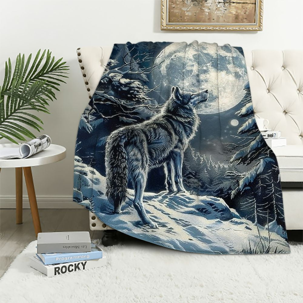 ONETECH Wolf Throw Blanket, Flannel Cool Wolves Themed Stuffed Animal ...