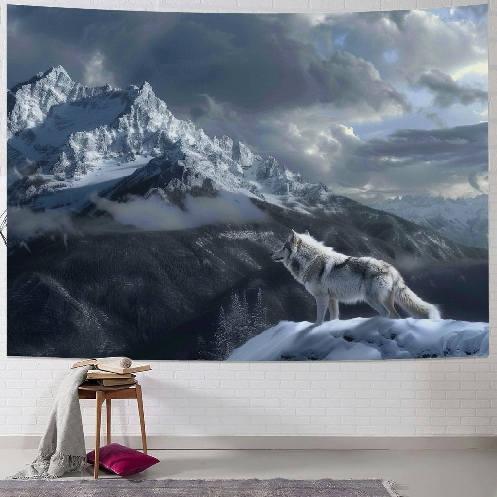 Nawypu Wolf Wall Decor Lone Wolf Fabric Tapestry Throw Dorm Bedroom Art ...