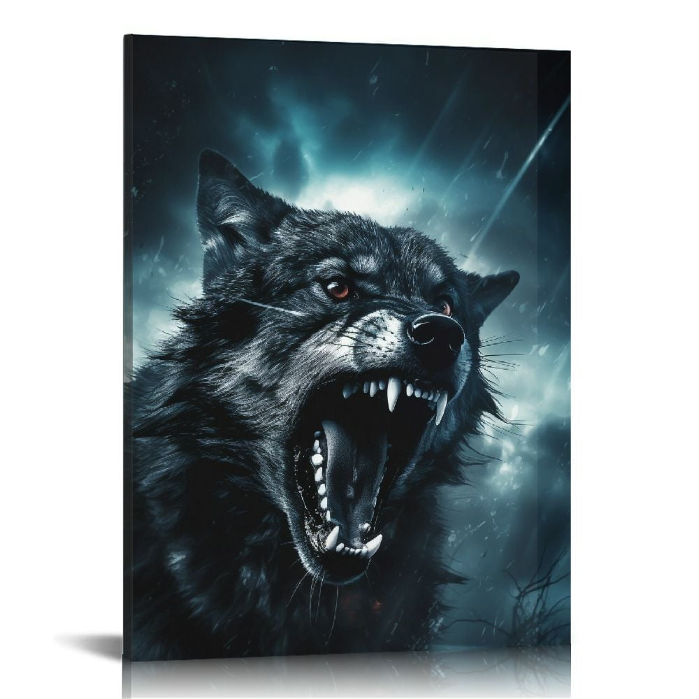 Nawypu Wolf Wall Decor Wolves Poster Black and White Abstract Canvas ...