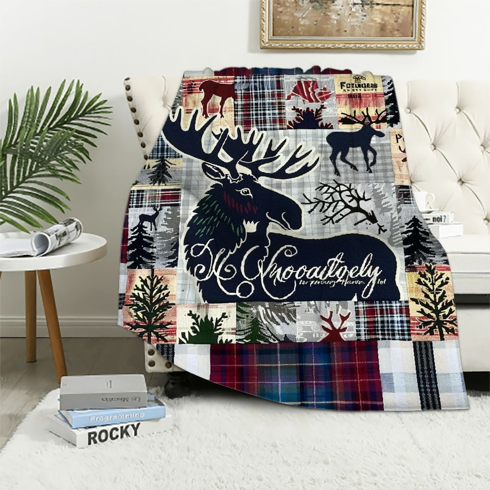 Nawypu Woodland Deer Moose Elk Adventure Blanket for Nursery Crib Throw ...