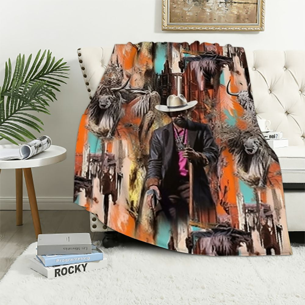 Nawypu YANR Cute Cow Print Blanket Desert Landscape Cowboy Sherpa ...