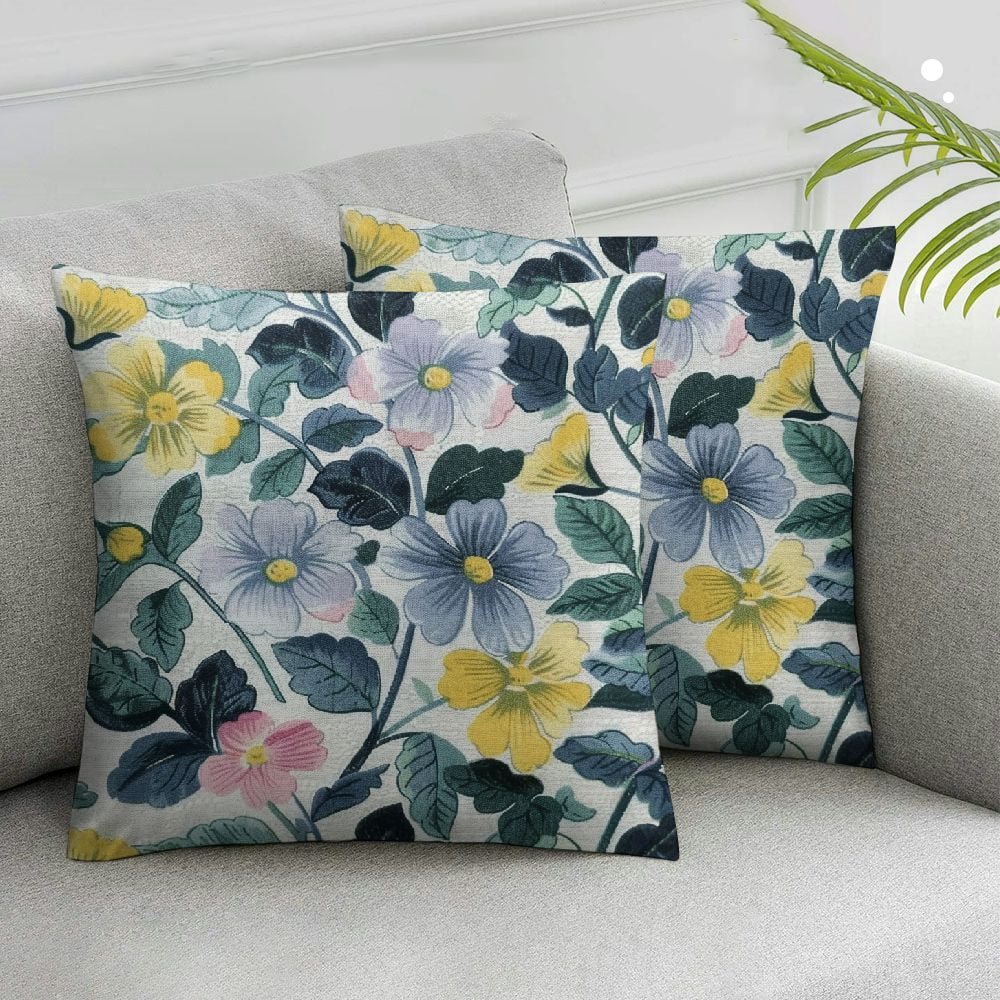 Jiayy Yellow Blue Flower Pillow Covers Set of 2, Watercolor Plants ...