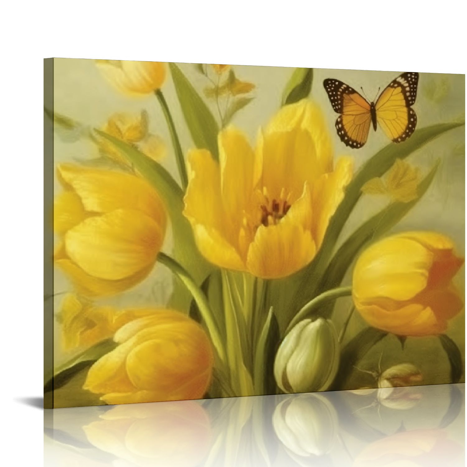 Nawypu Yellow Flower and Butterfly Canvas Wall Art Yellow Flowers ...