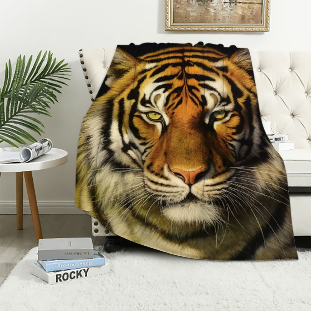 Nawypu Yellow Siberian Tiger Blanket Animal Art Painting Soft Fluffy ...