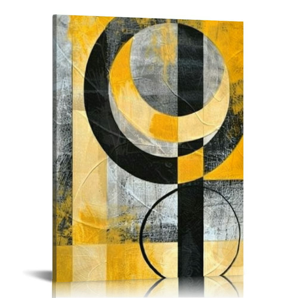 Nawypu Yellow and Grey Abstract Geometric Circle Canvas Wall Art Rustic ...