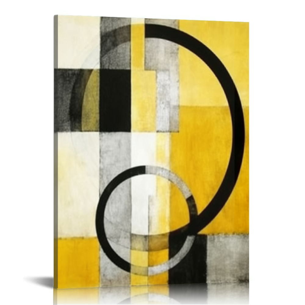 Nawypu Yellow and Grey Abstract Geometric Circle Canvas Wall Art Rustic ...