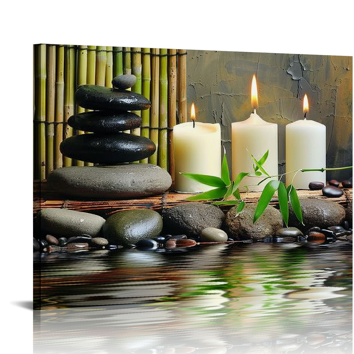 Nawypu Zen Canvas Wall Art Paintings Decor Black Stone White Candle ...
