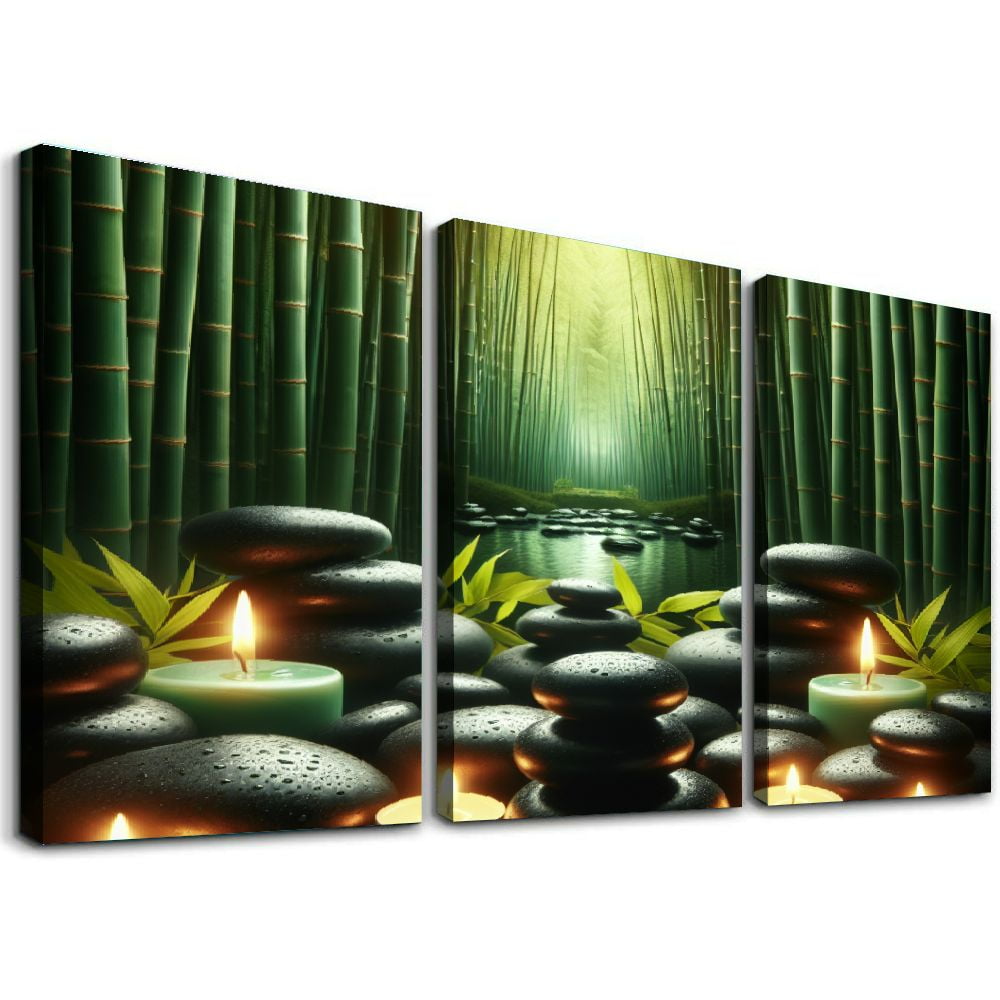 Nawypu Zen Canvas Wall Art Paintings Decor Black Stone White Candle ...