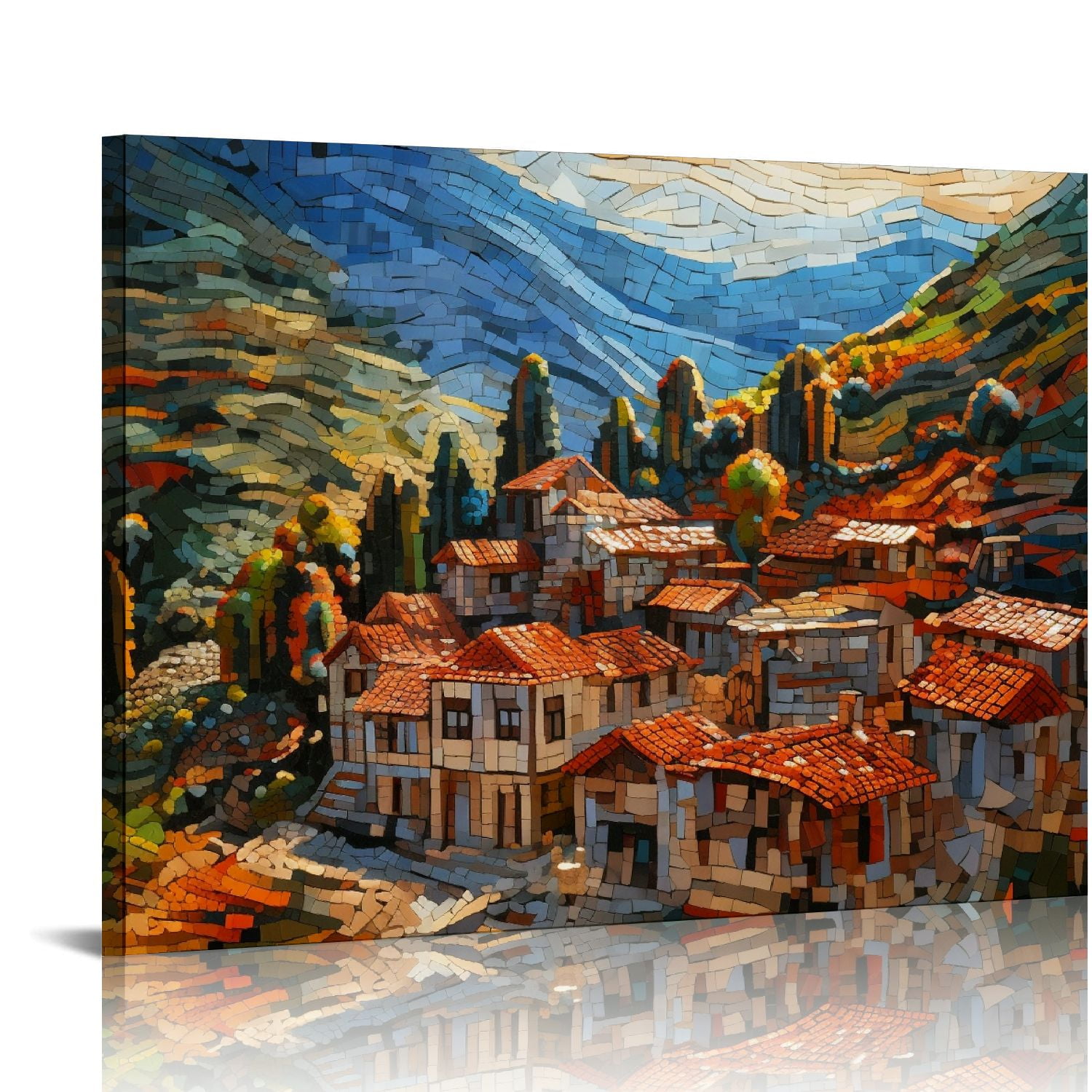 Nawypu antique gold frame stippling landscape building canvas painting ...