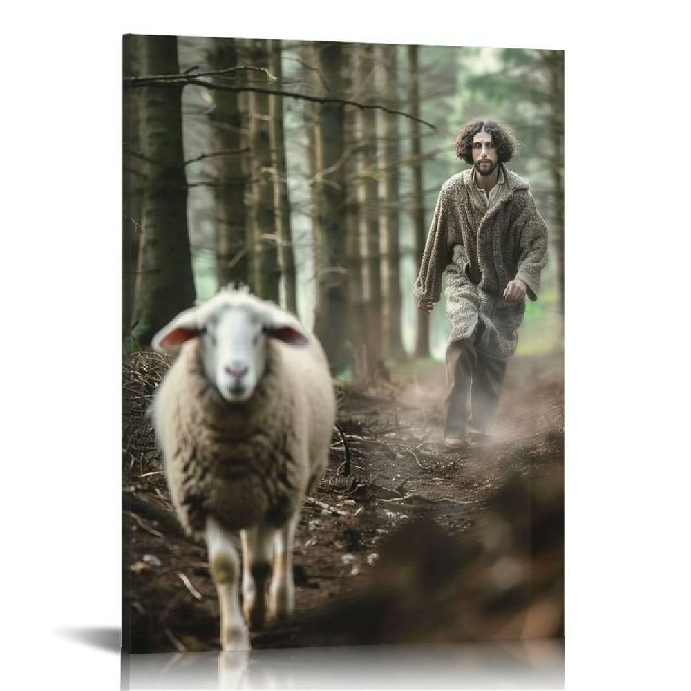 Nawypu christian wall art,Jesus and Lamb Canvas Wall Art Jesus Running ...