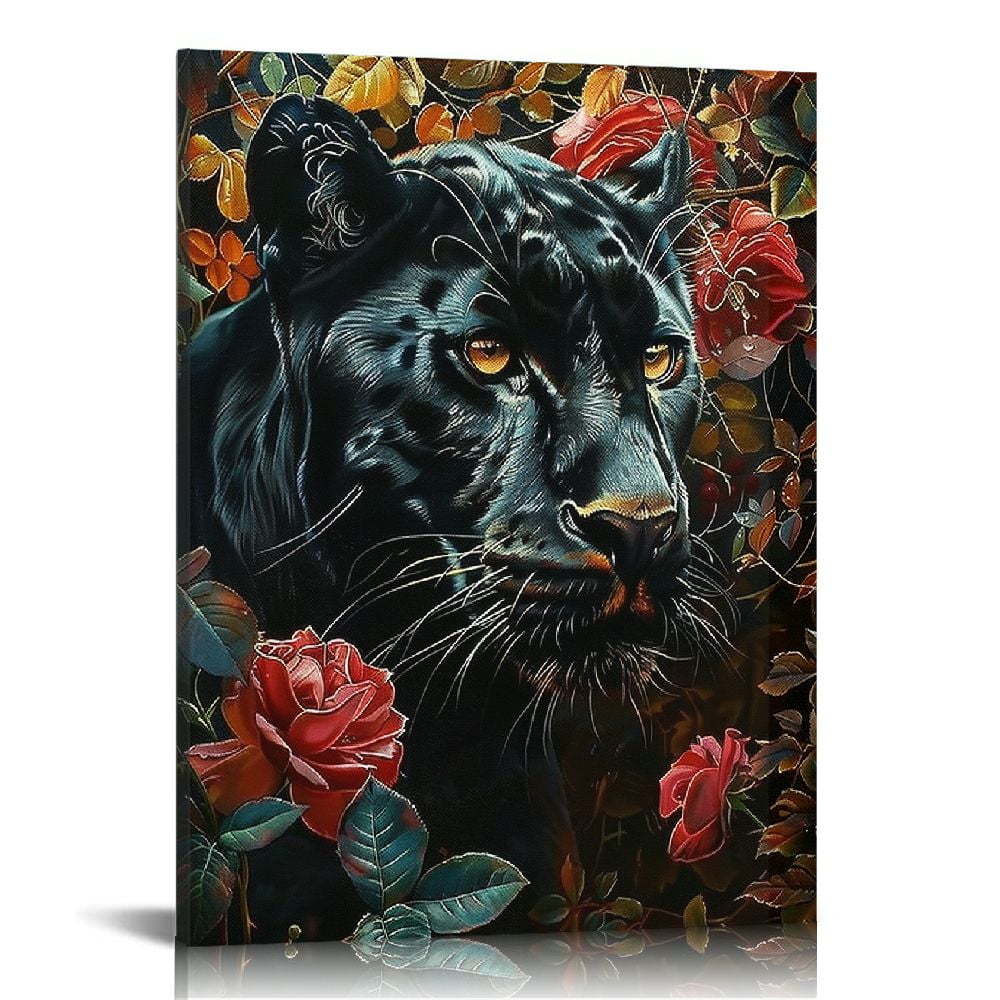 Nawypu king and Queen of Leopards with Crowns Canvas Wall Art Black and ...