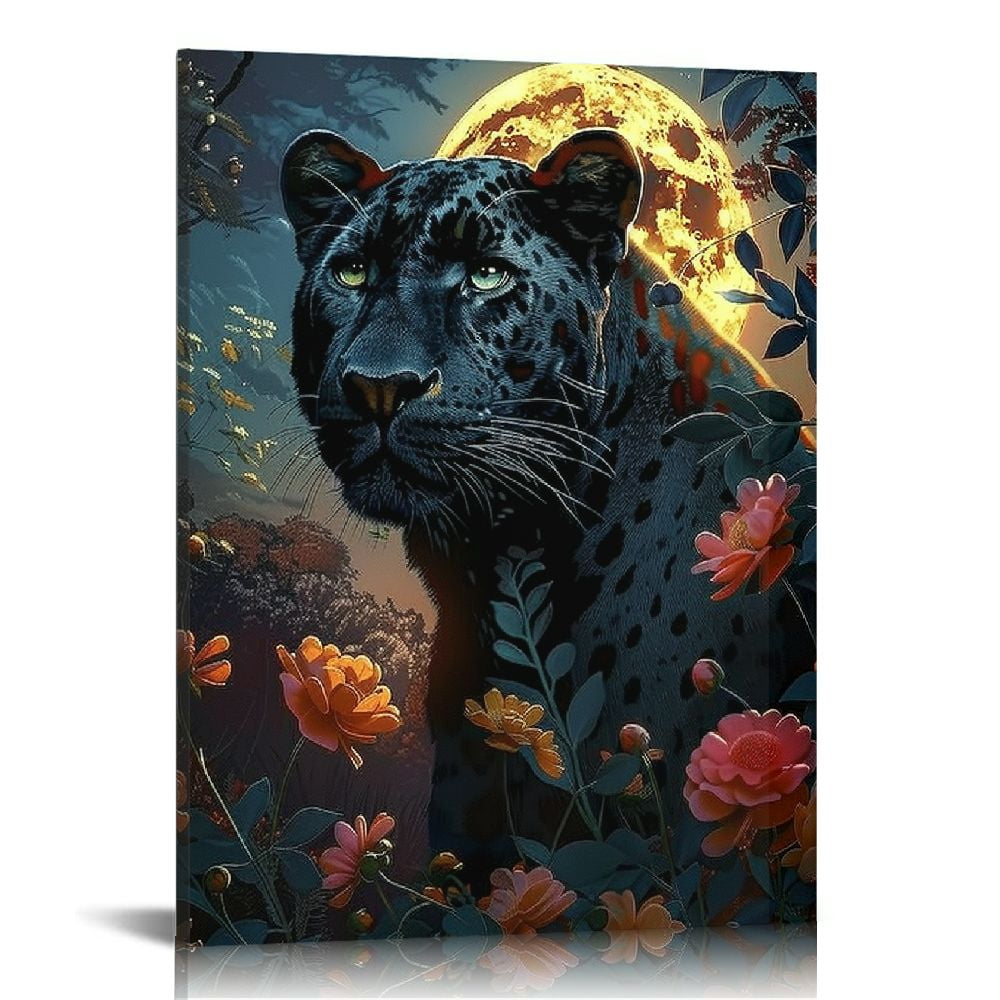 Nawypu king and Queen of Leopards with Crowns Canvas Wall Art Black and ...