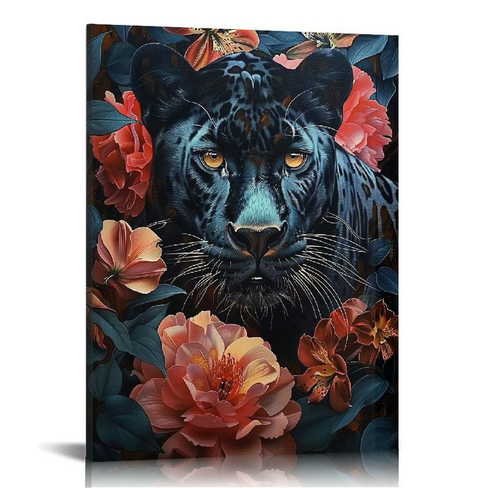 Nawypu king and Queen of Leopards with Crowns Canvas Wall Art Black and ...