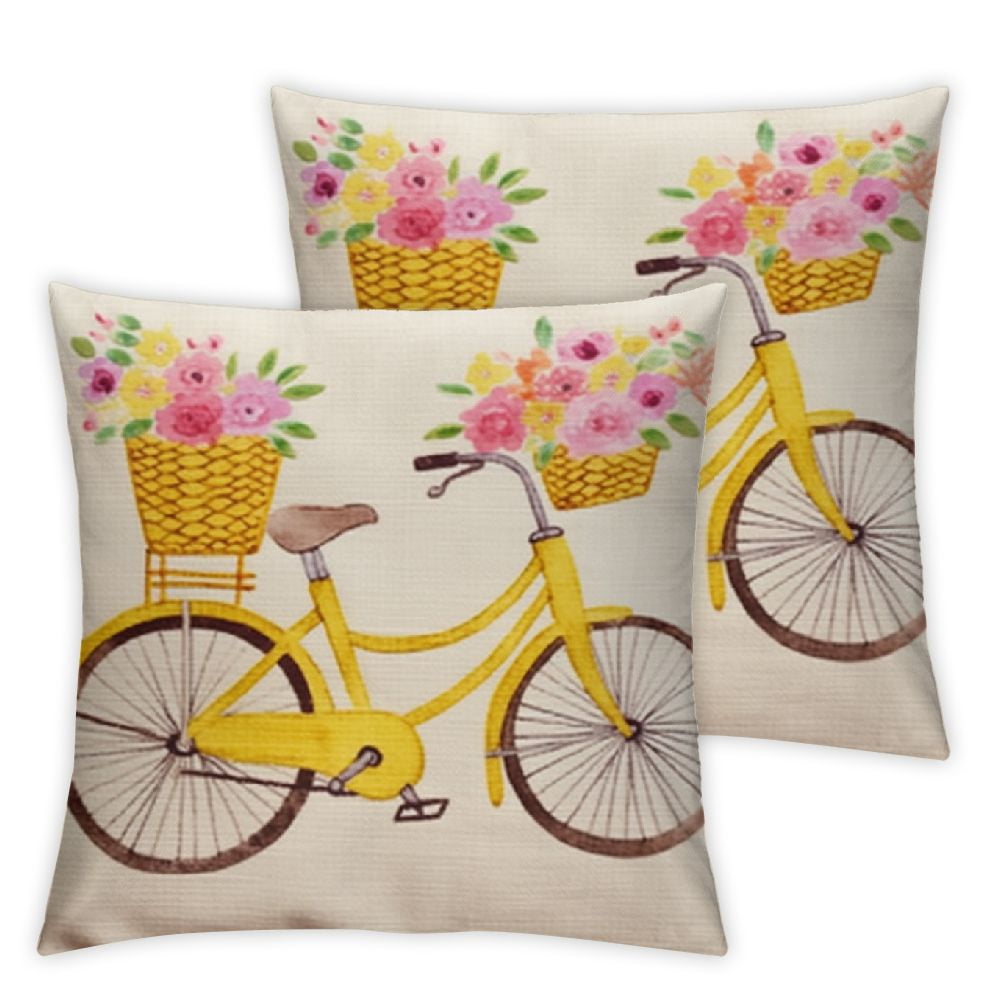 CMMY Bicycle Pillow Cover Vintage Bicycle Bike with Color Flowers ...