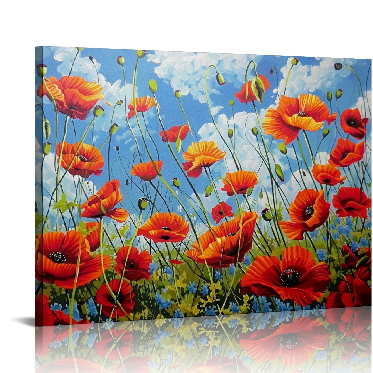 Awypu poppies Wall Decor, Wall Art Green Trees, Red Yellow poppies ...