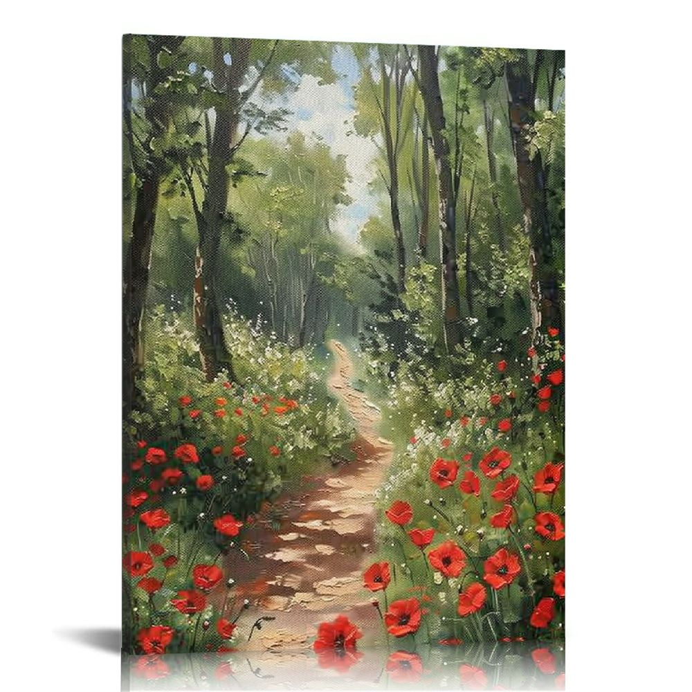 Awypu poppies Wall Decor, Wall Art Green Trees, Red Yellow poppies ...