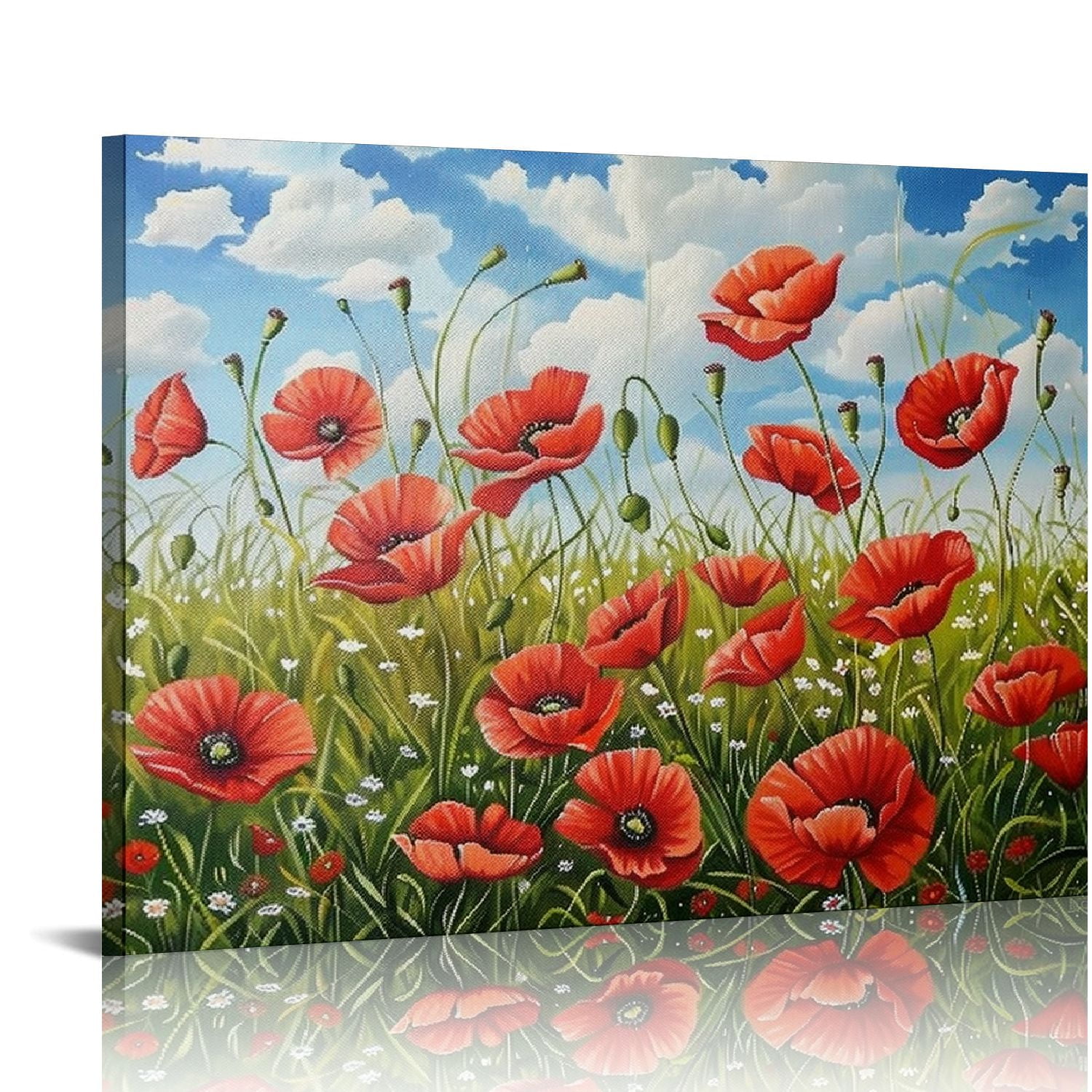 Awypu poppies Wall Decor, Wall Art Green Trees, Red Yellow poppies ...