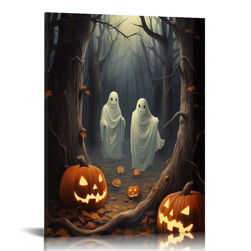 Nawypu x Vintage Cute Ghost Canvas Wall Art, Fear Pumpkin on in The ...