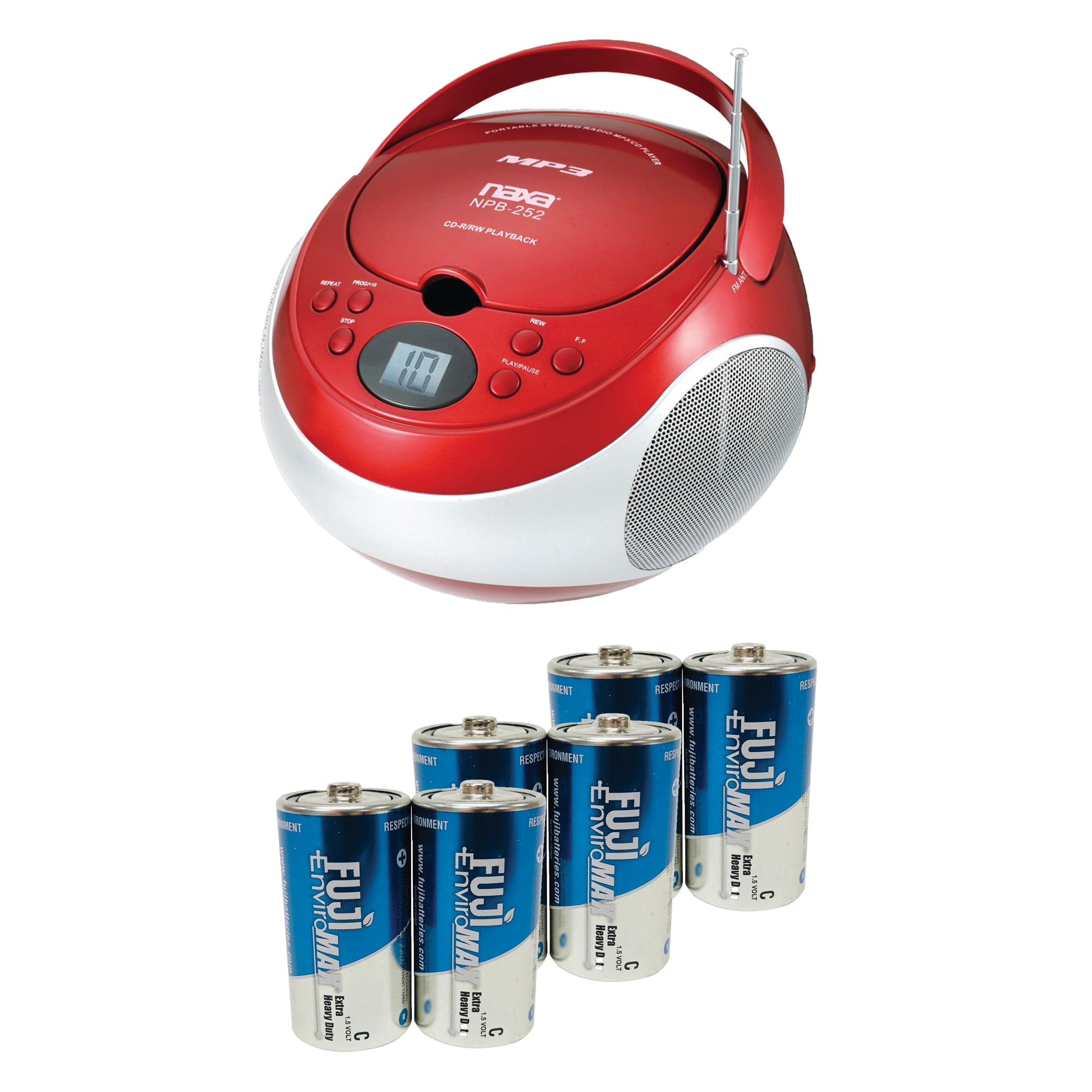 Naxa NPB252RD Portable CD/MP3 Players With AM/FM Stereo (Red) & Fuji ...