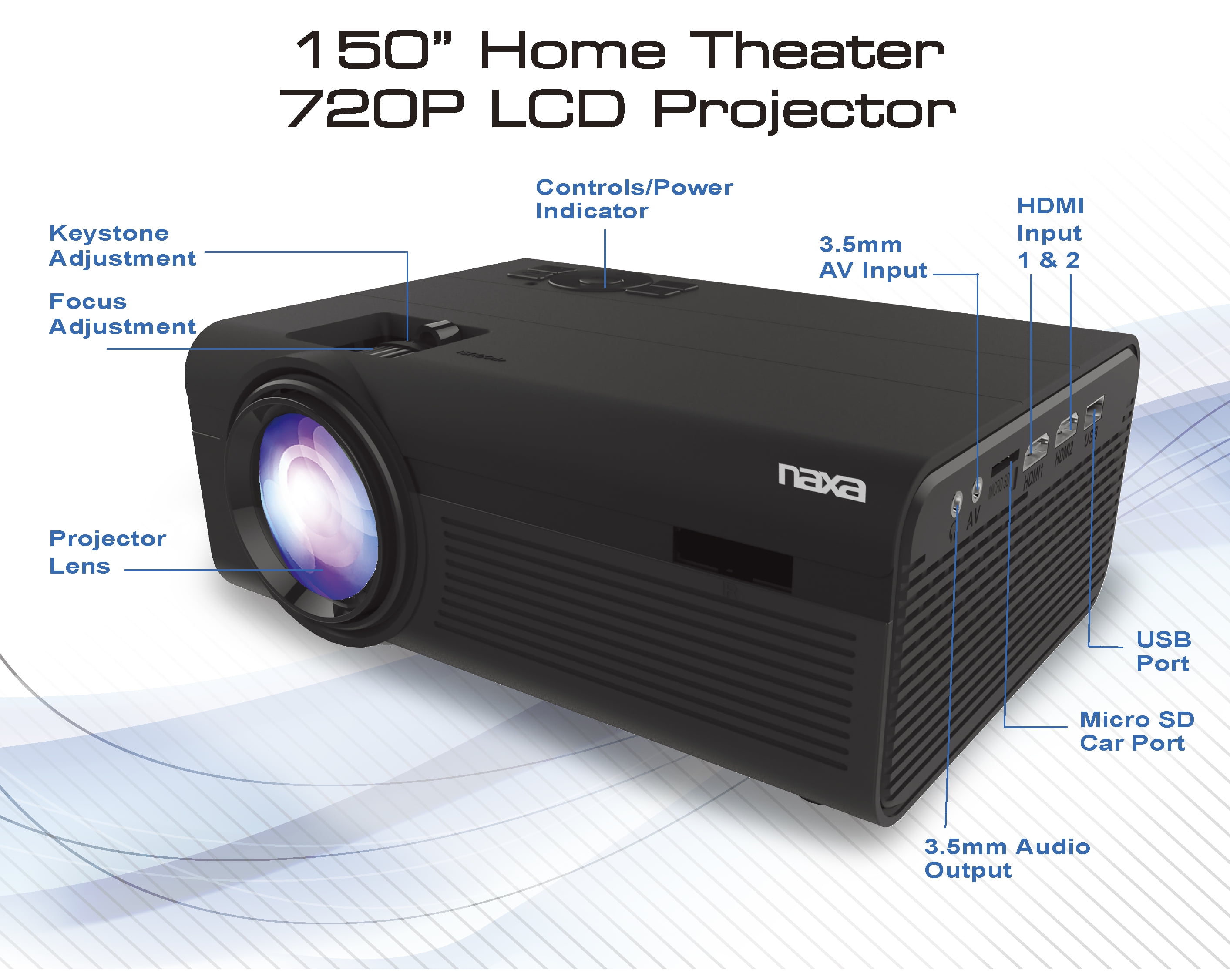 Naxa NVP-2000 150-Inch Home Theater 720p LCD Projector with Bluetooth ...