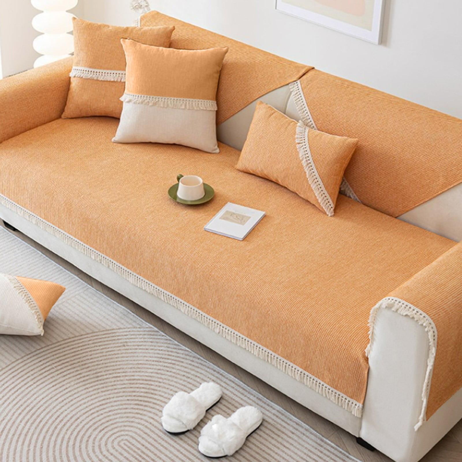 Naxoaeo Clearance Thick Chenille Sofa Slipcover Farmhouse Tassel Sofa ...