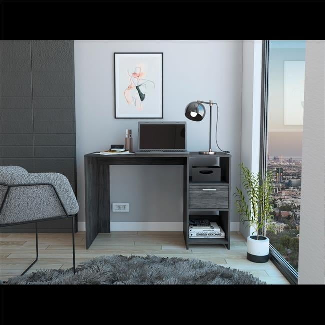 Naxos Computer Desk with 1-Drawer & 2-Open Storage Shelves, Smokey Oak ...
