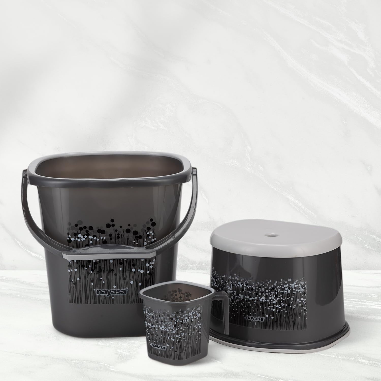 Nayasa Funk Square 3 Pcs Bathroom Set Bucket 18 L Mug 15 L 508 Stool ...
