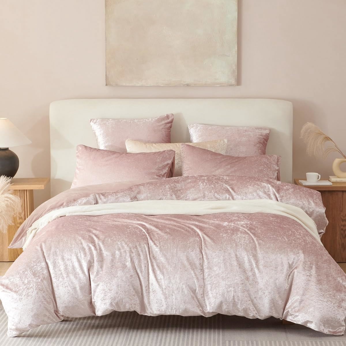 Nayoroom 3 Pieces Pink Velvet Duvet Cover Luxury Winter Boho Crinkle ...