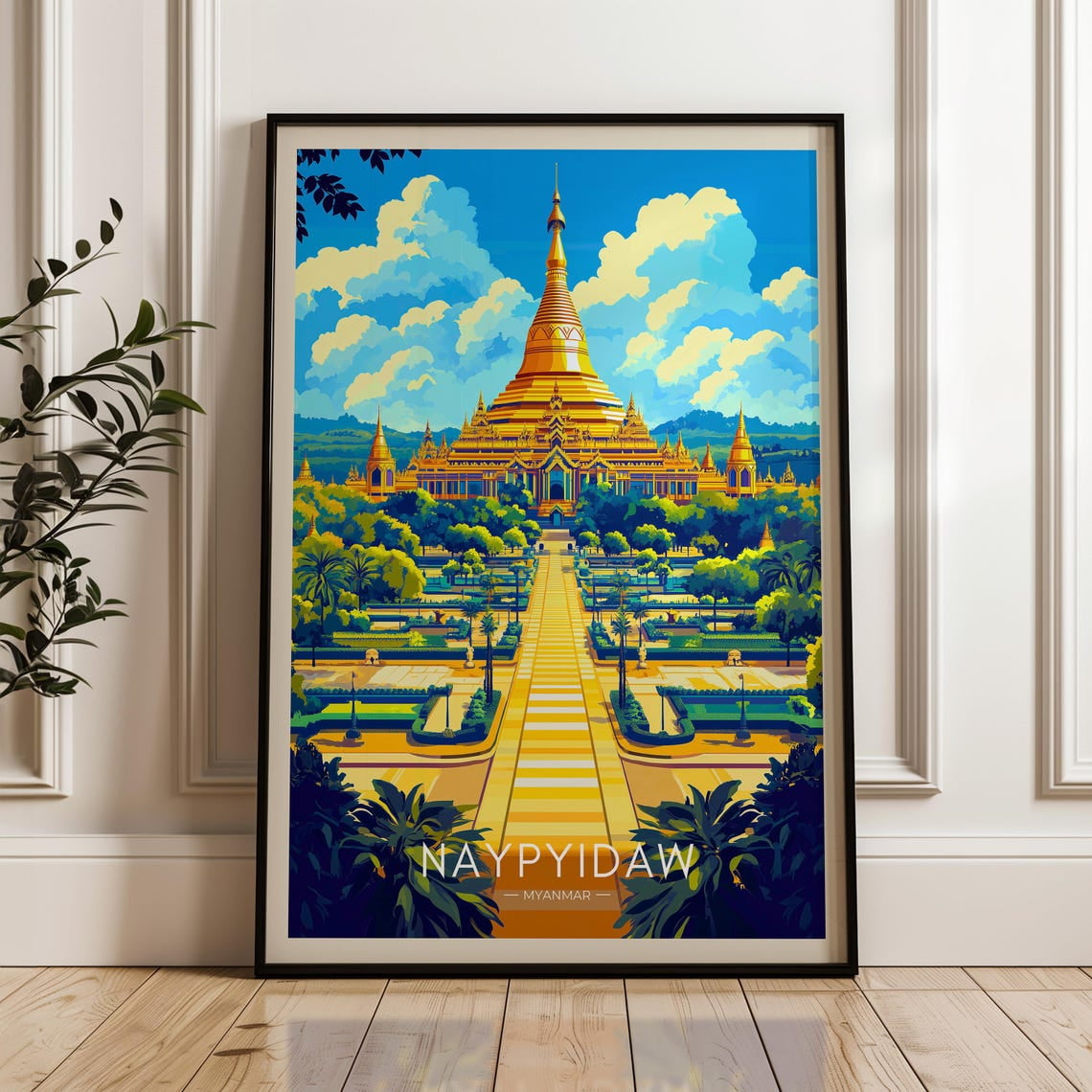 Naypyidaw Travel Poster - Myanmar Wall Art Print, Illustration Artwork, South East Asia Home ...