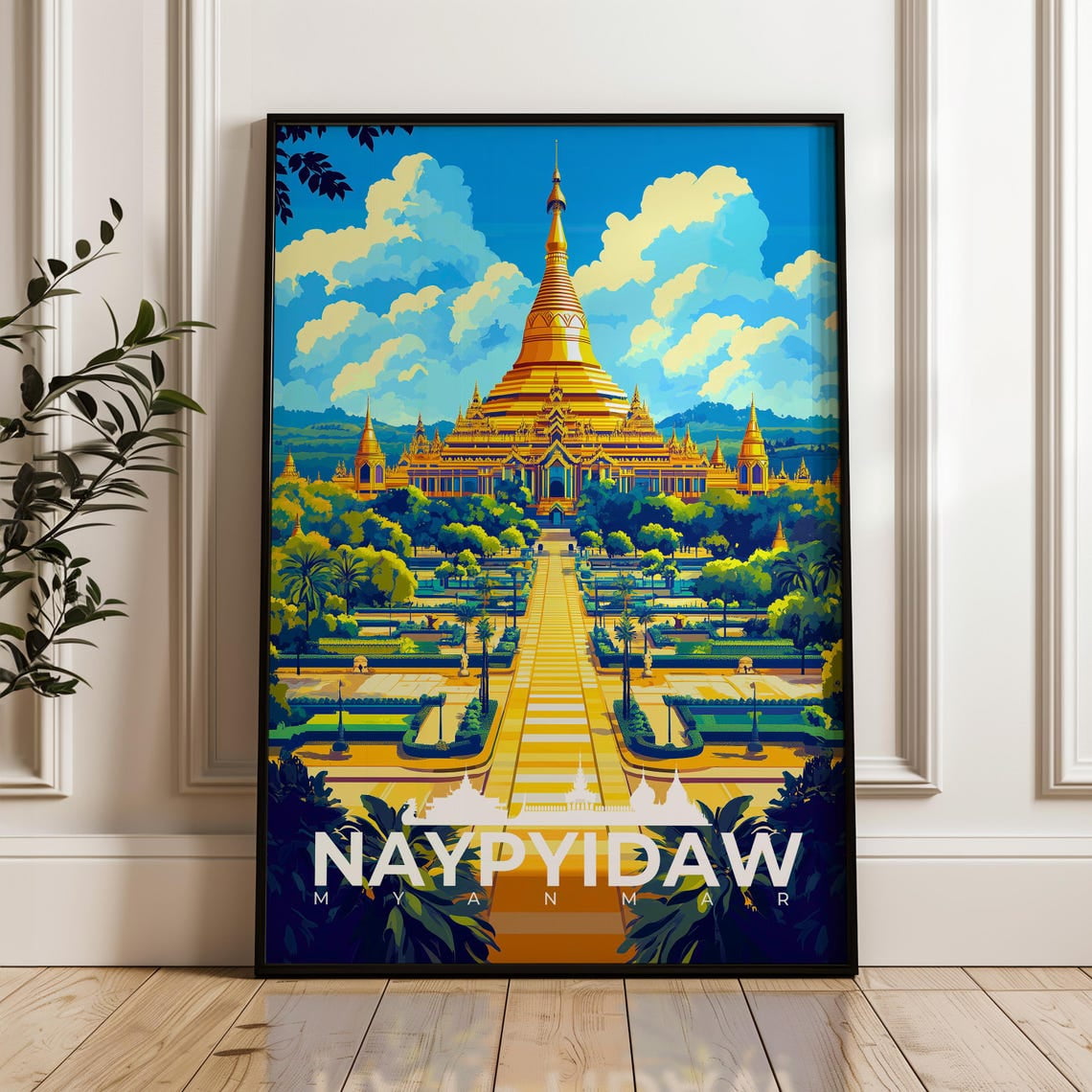 Naypyidaw Travel Poster - Myanmar Wall Art Print, Illustration Artwork ...
