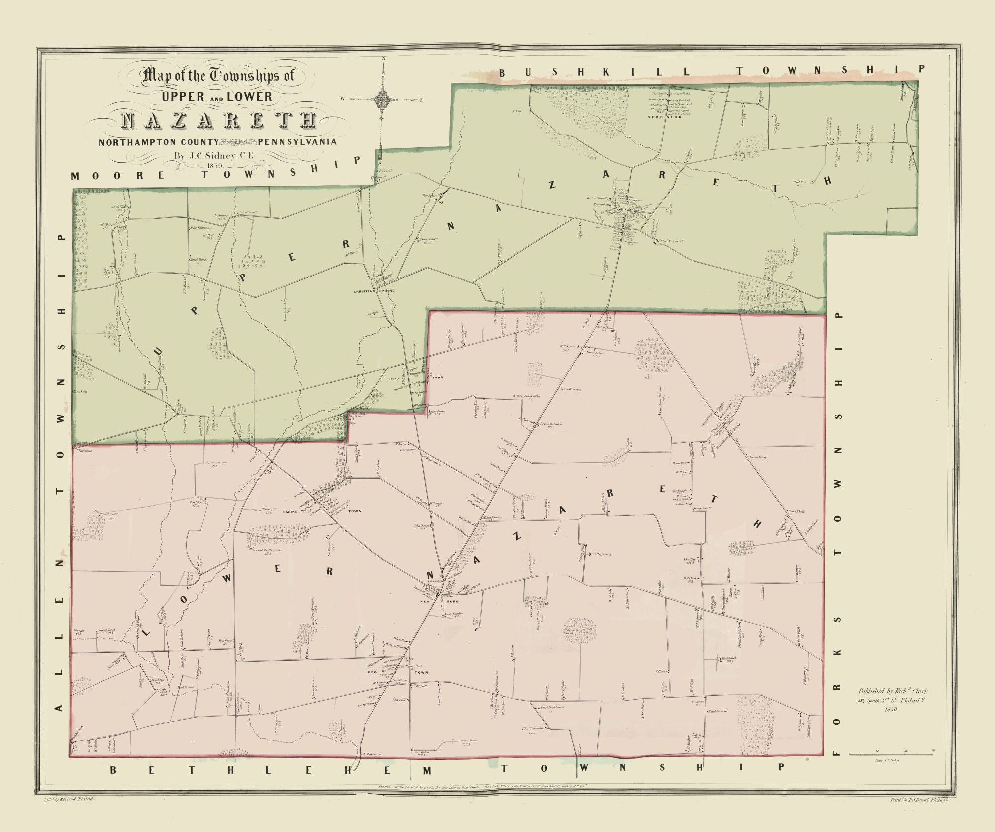 Historic City Map - Nazareth Pennsylvania - Sidney 1850 - 27.50 x 23 ...