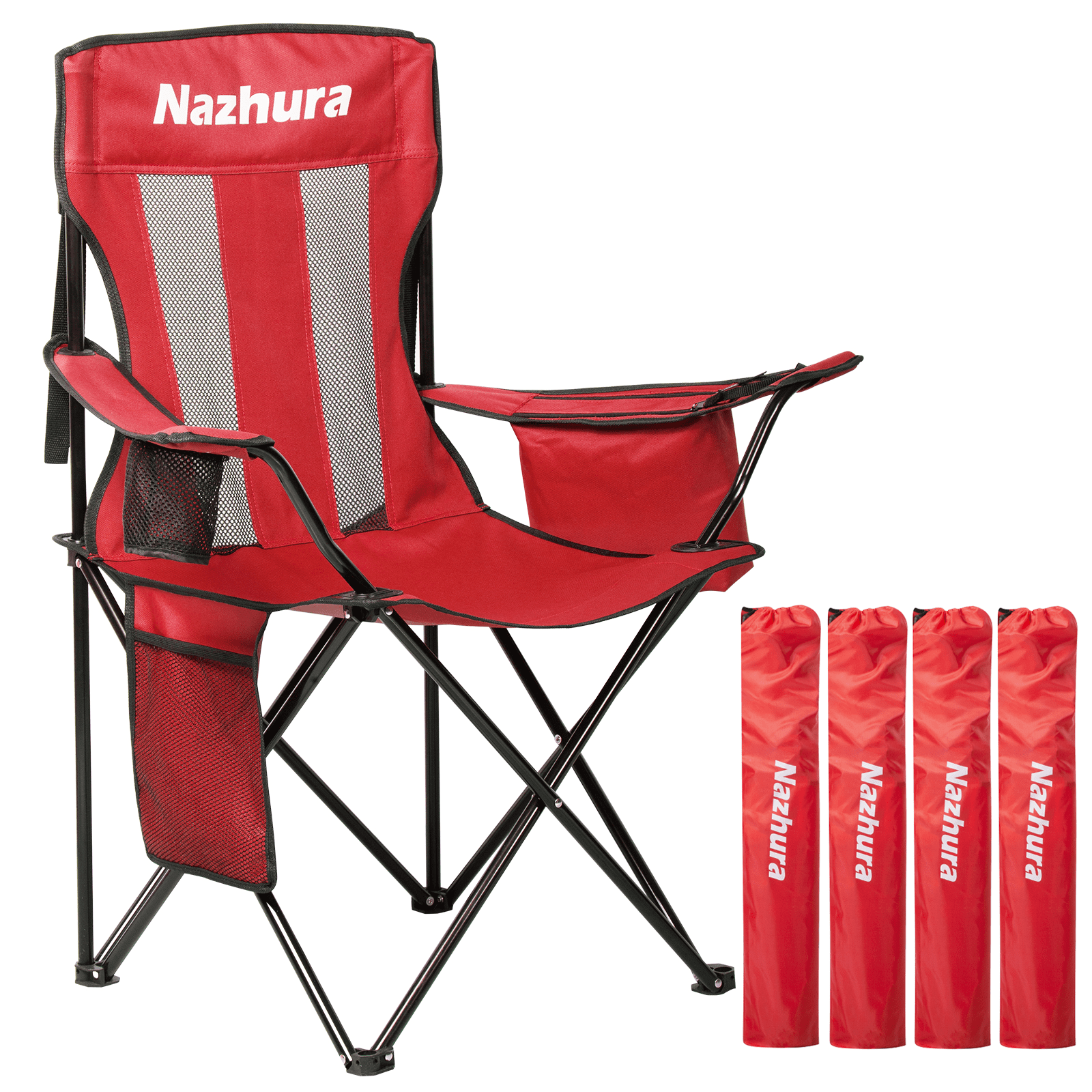 Nazhura Folding Camping Chairs 4 Pack, Cooler Pouch, Mesh Backrest, Cup ...