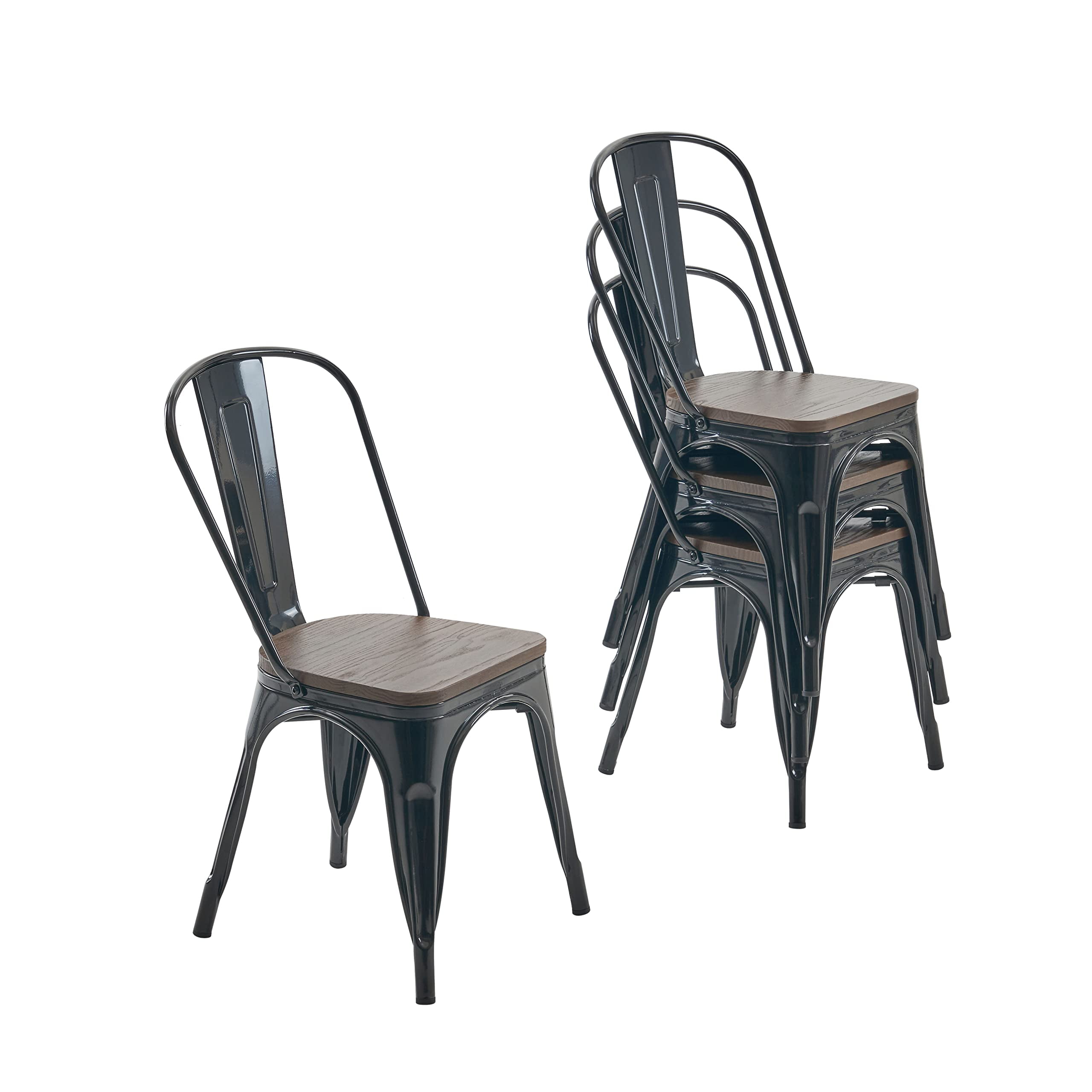 Nazhura Stackable Metal Dining Chairs, Indoor/Outdoor, Kitchen/Dining ...