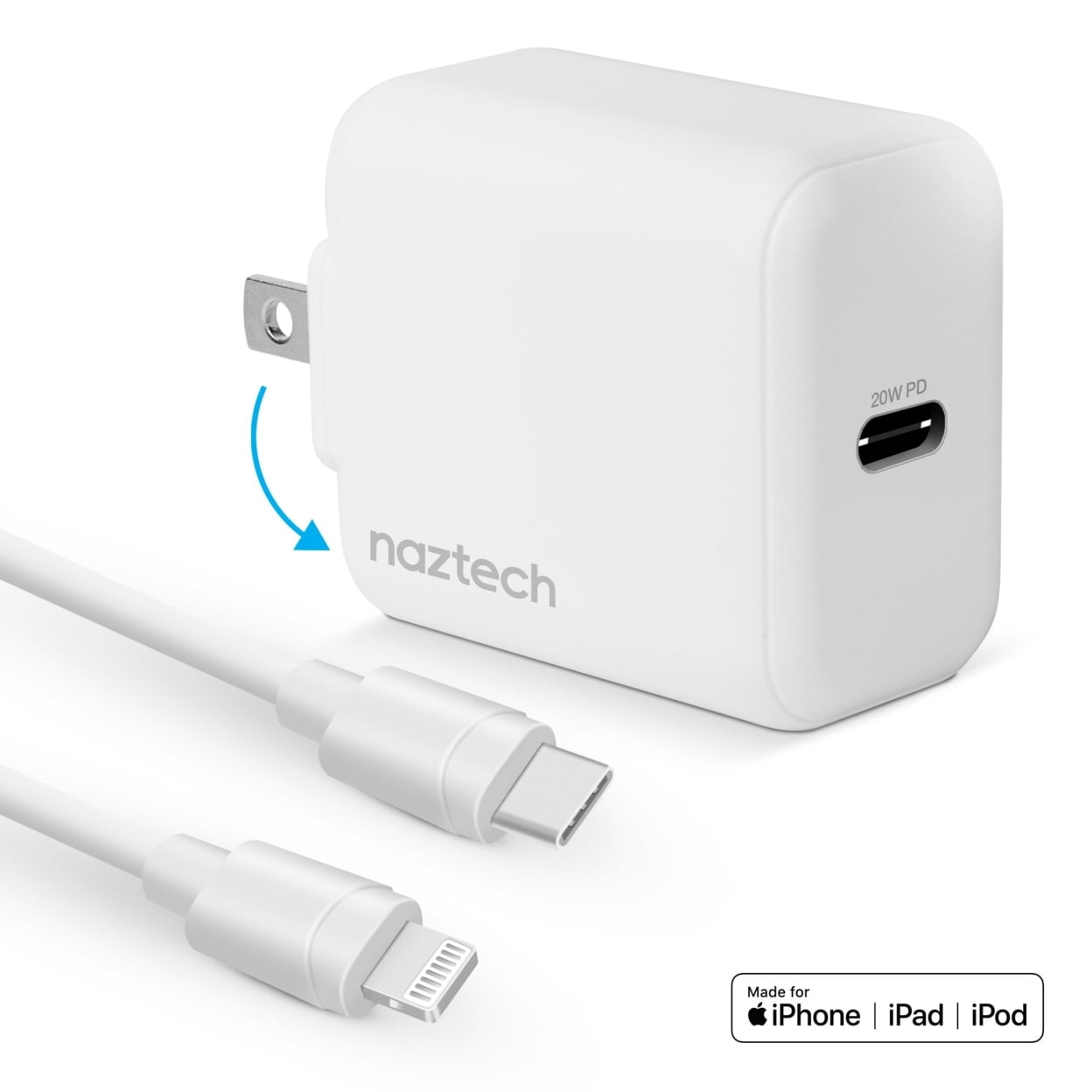 Naztech 20W PD Wall Charger + USB-C to 4ft Cbl WHT (15396-HYP ...