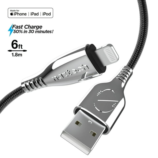 Naztech Titanium USB to MFi Braided Cable 6ft - Walmart Business Supplies