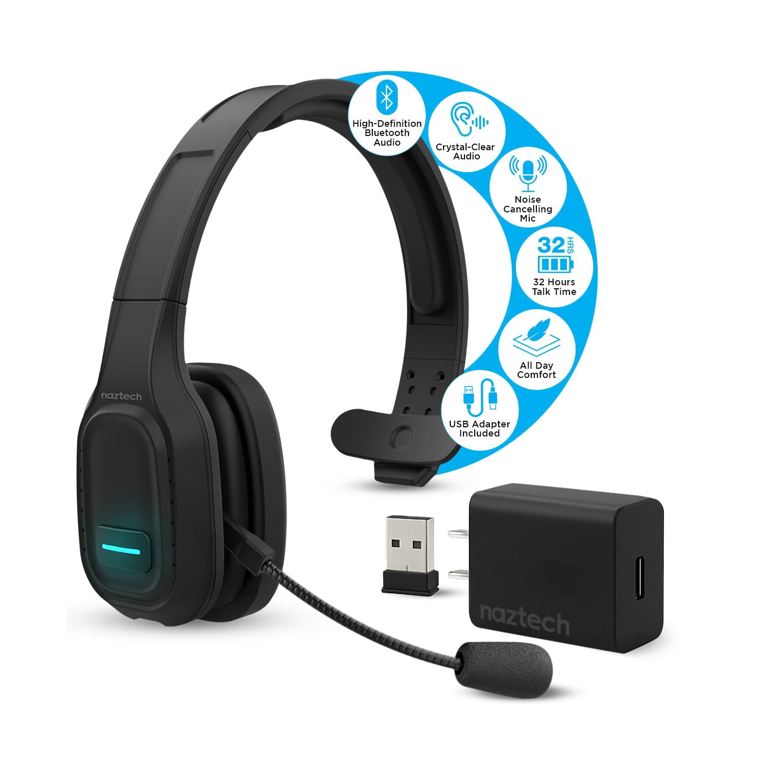 Naztech Trucker Bluetooth Headset with Microphone - Noise Canceling ...