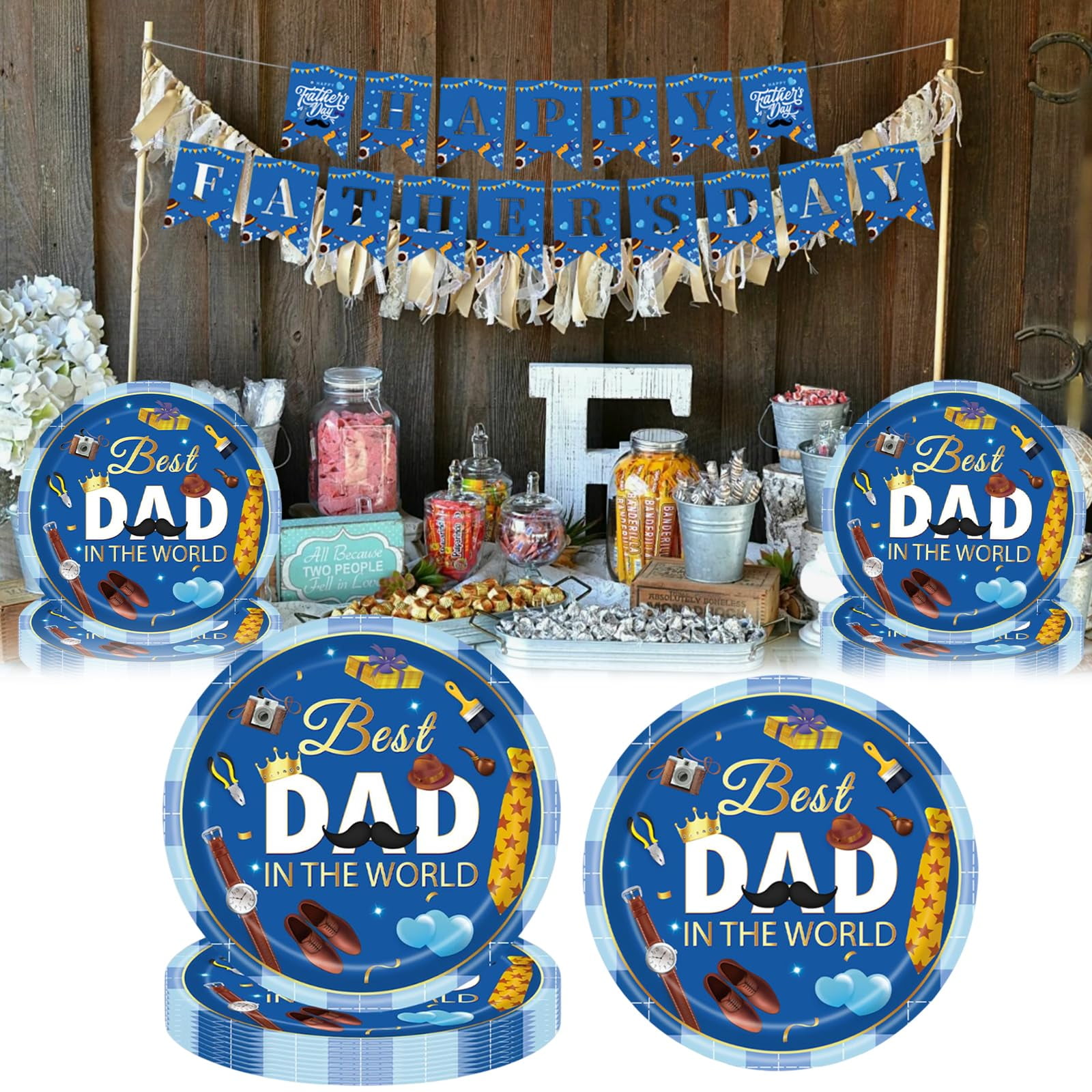 Ncozwo 20 Pcs Father's Day Party AFN1Disposable Paper 7 Inch Round ...
