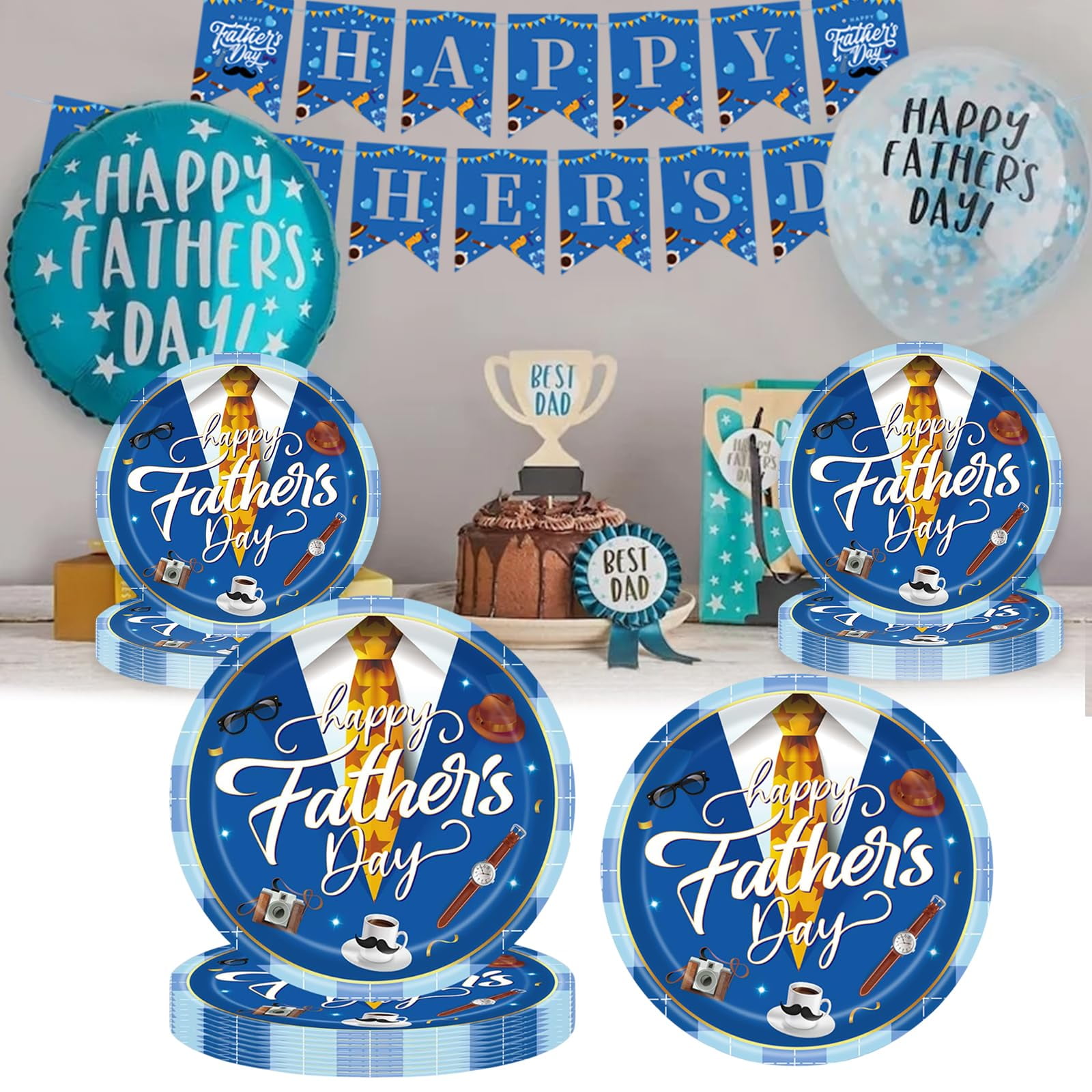Ncozwo 20 Pcs Happy Father's Day AFN1Party Disposable Paper Plates 9 ...