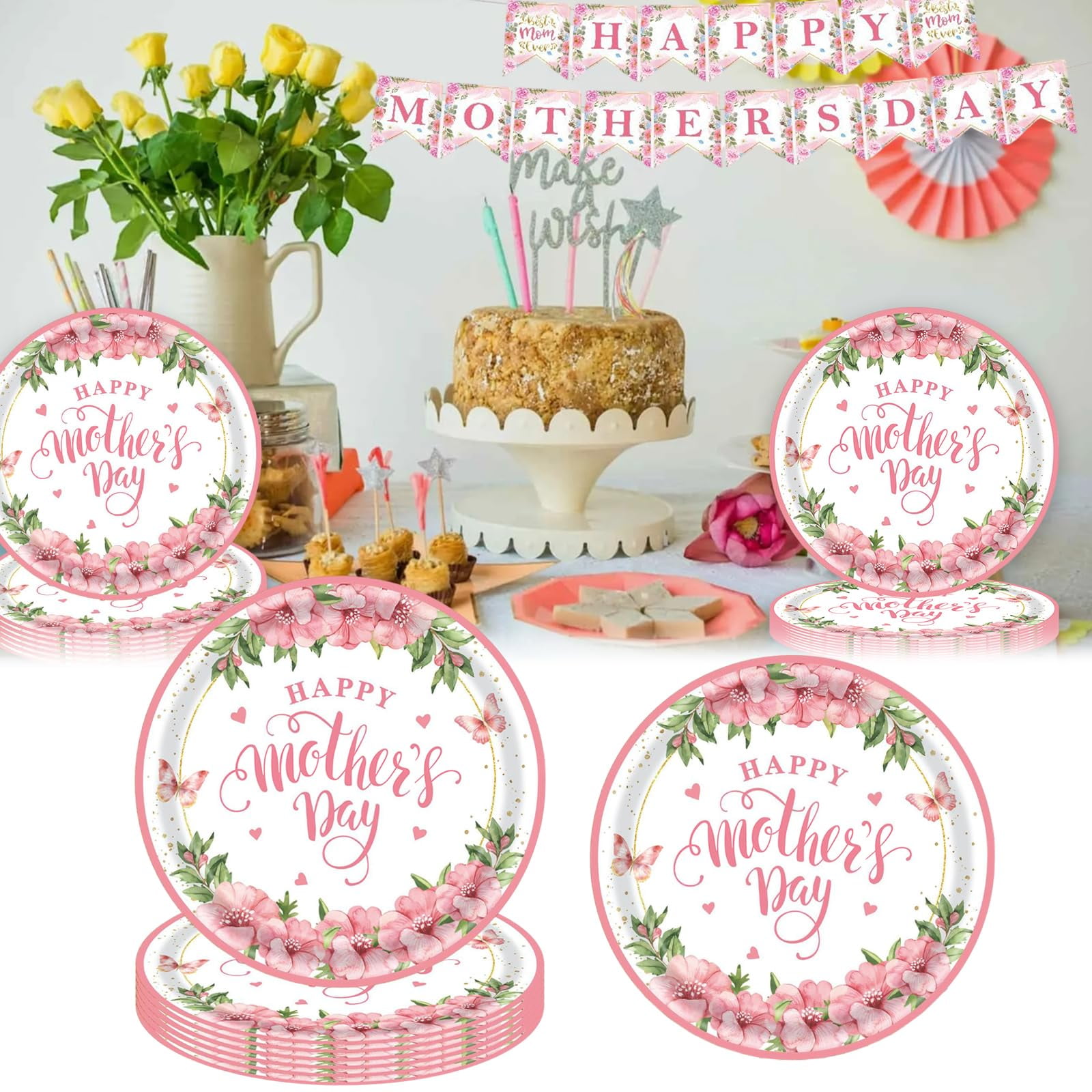 Ncozwo 20 Pcs Happy IFF17 Mother's Day Disposable Floral Paper Plates 9 ...