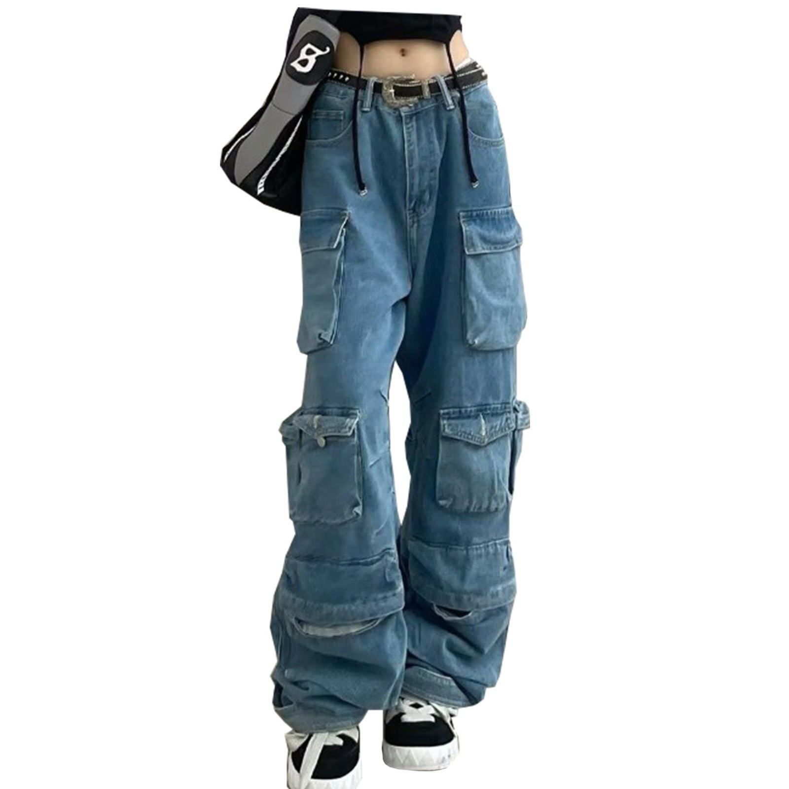 Ndbuld Cargo Pants Ladies Fashionable Spliced Multi Pocket Work Pants ...