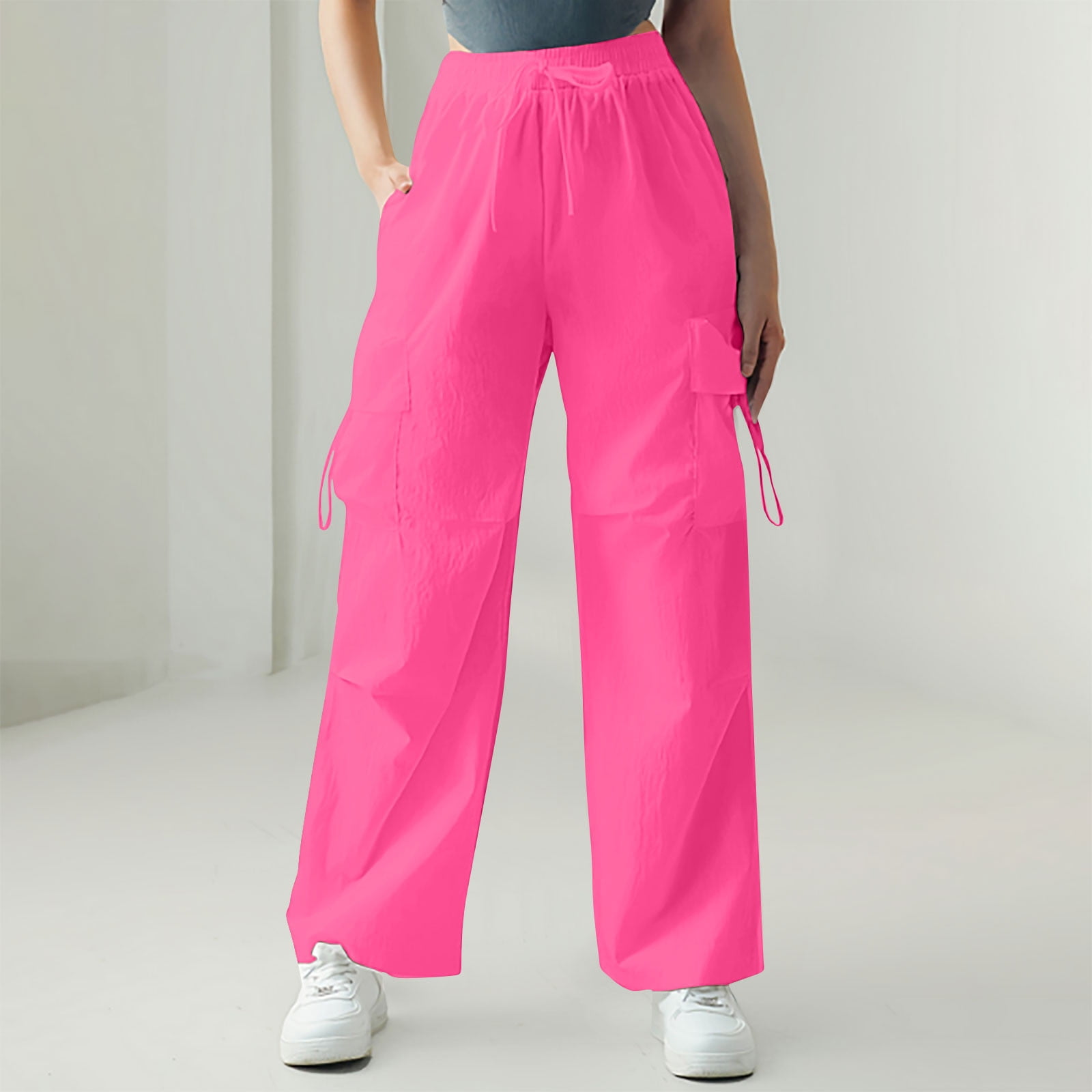 Ndbuld Cargo Pants Women High Waisted Parachute Pants Women's Solid ...