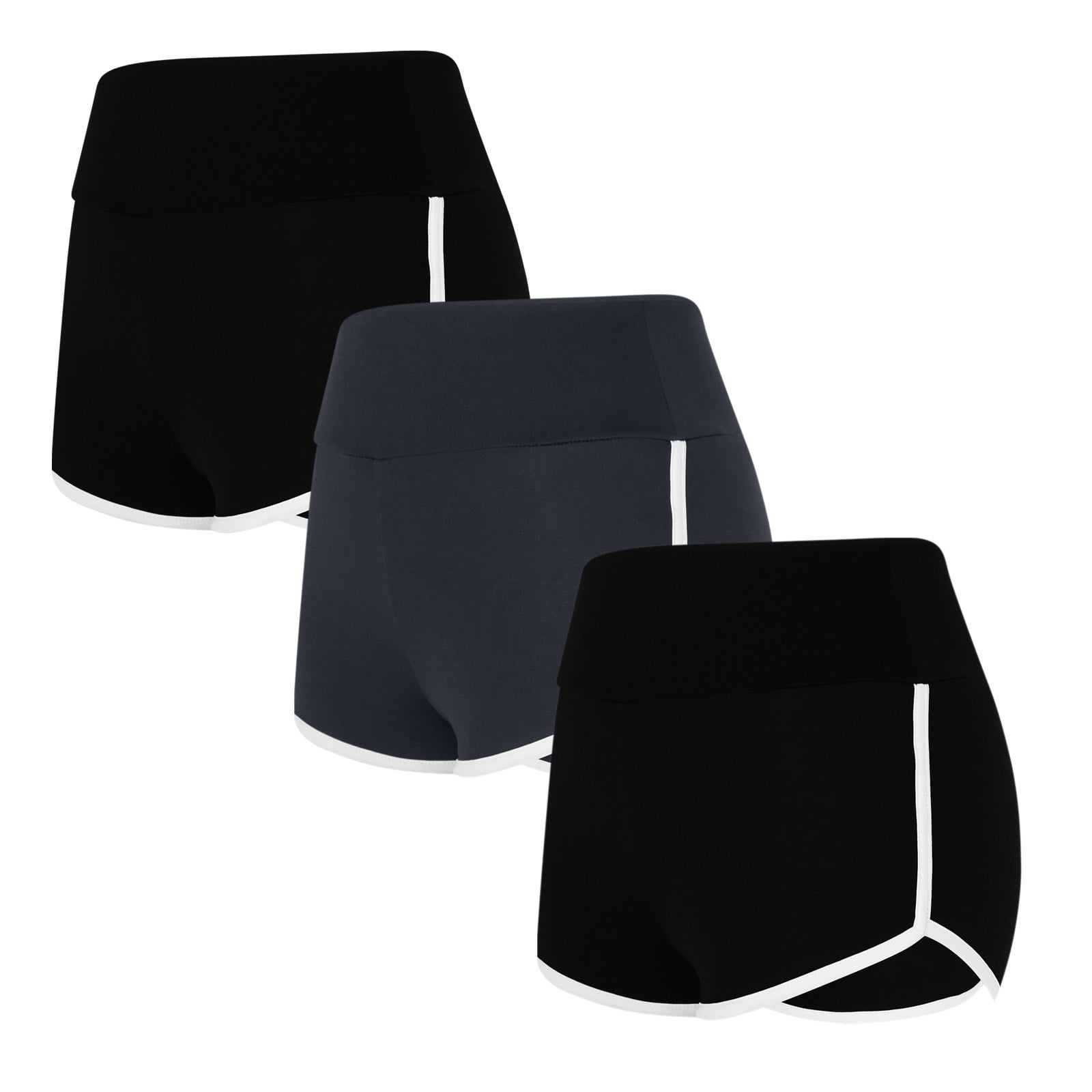 Ndbuld Women's High Waist Spandex Yoga Shorts 3PCS Solid Color Shorts ...