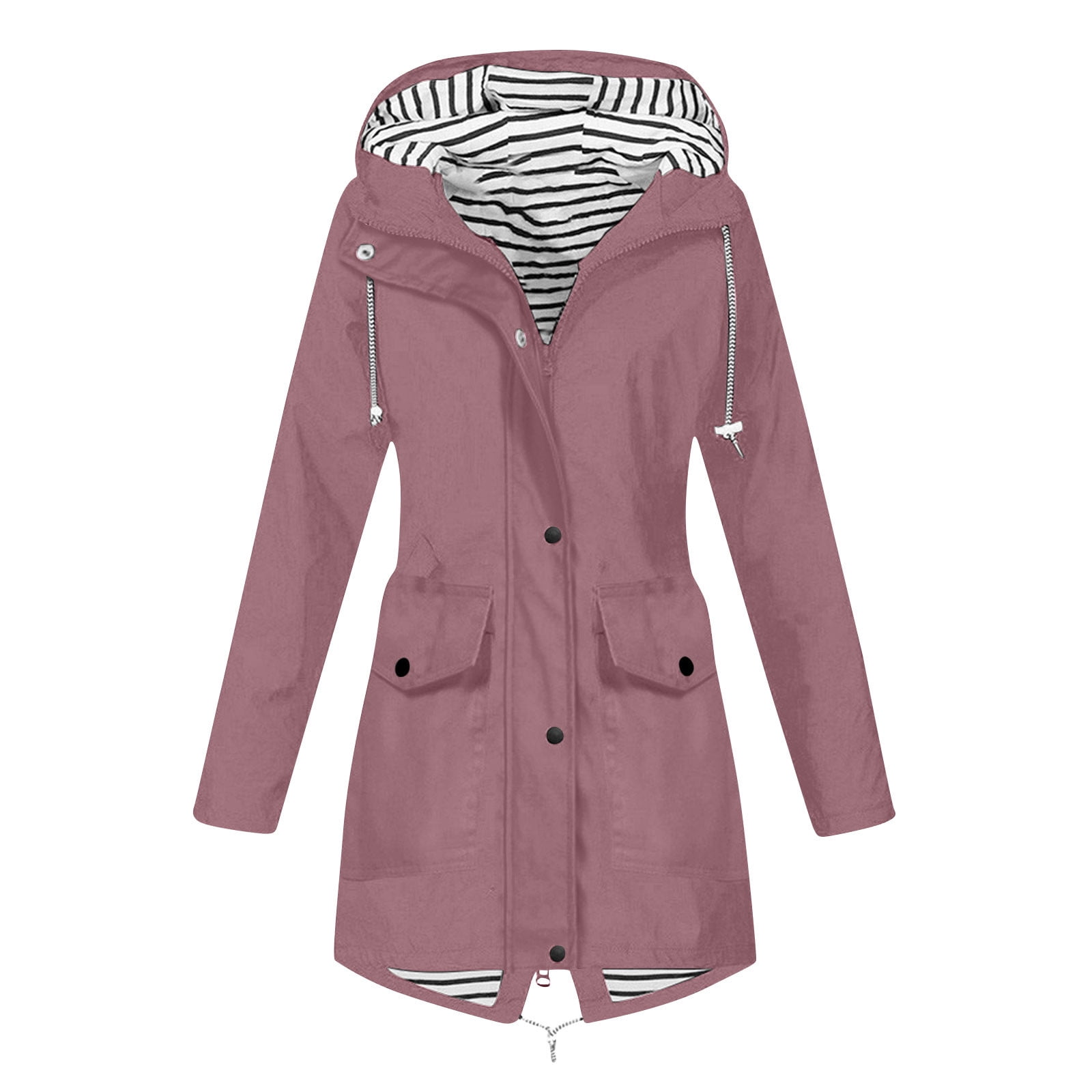 Ndbuld Women's Rain Jacket Plus Size Long Raincoat Women’s Solid Rain ...