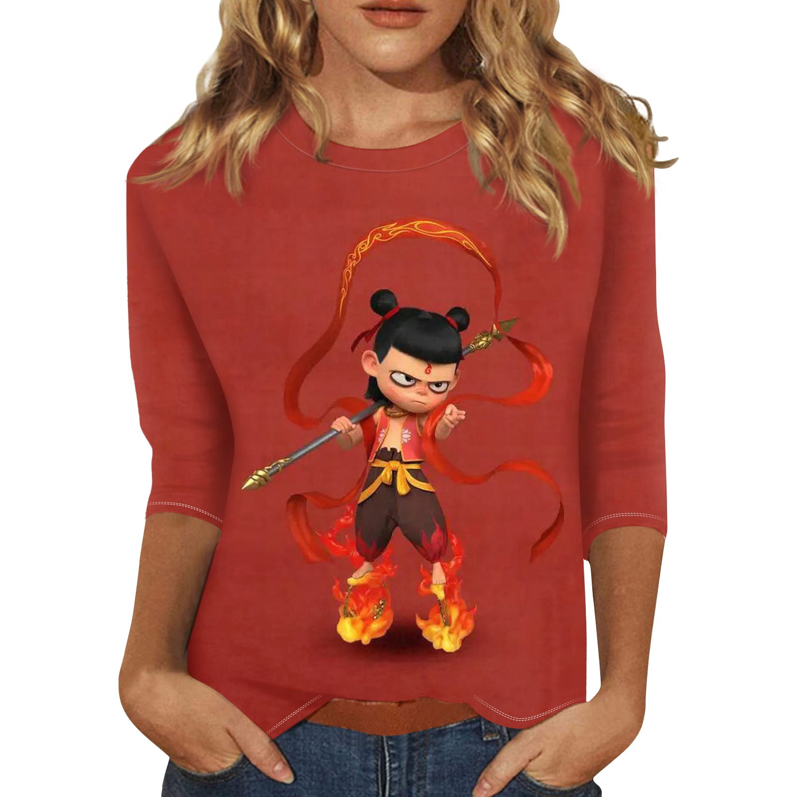 Ne Zha 3/4 Sleeve Top for Women Men Graphic Print Nezha 2 Movie-Themed ...
