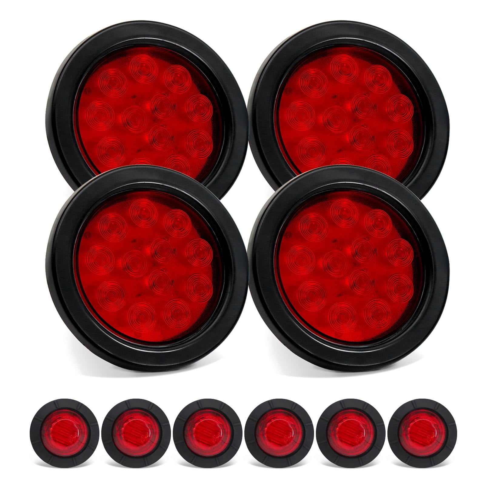 NeaLia 4" Round LED Tail Lights, Trailer Truck Reverse Light & 3/4" Red ...