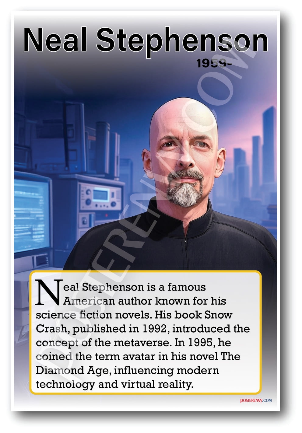 Neal Stephenson - Sci-Fi Author - Biography Poster 18 x 12 inch ...